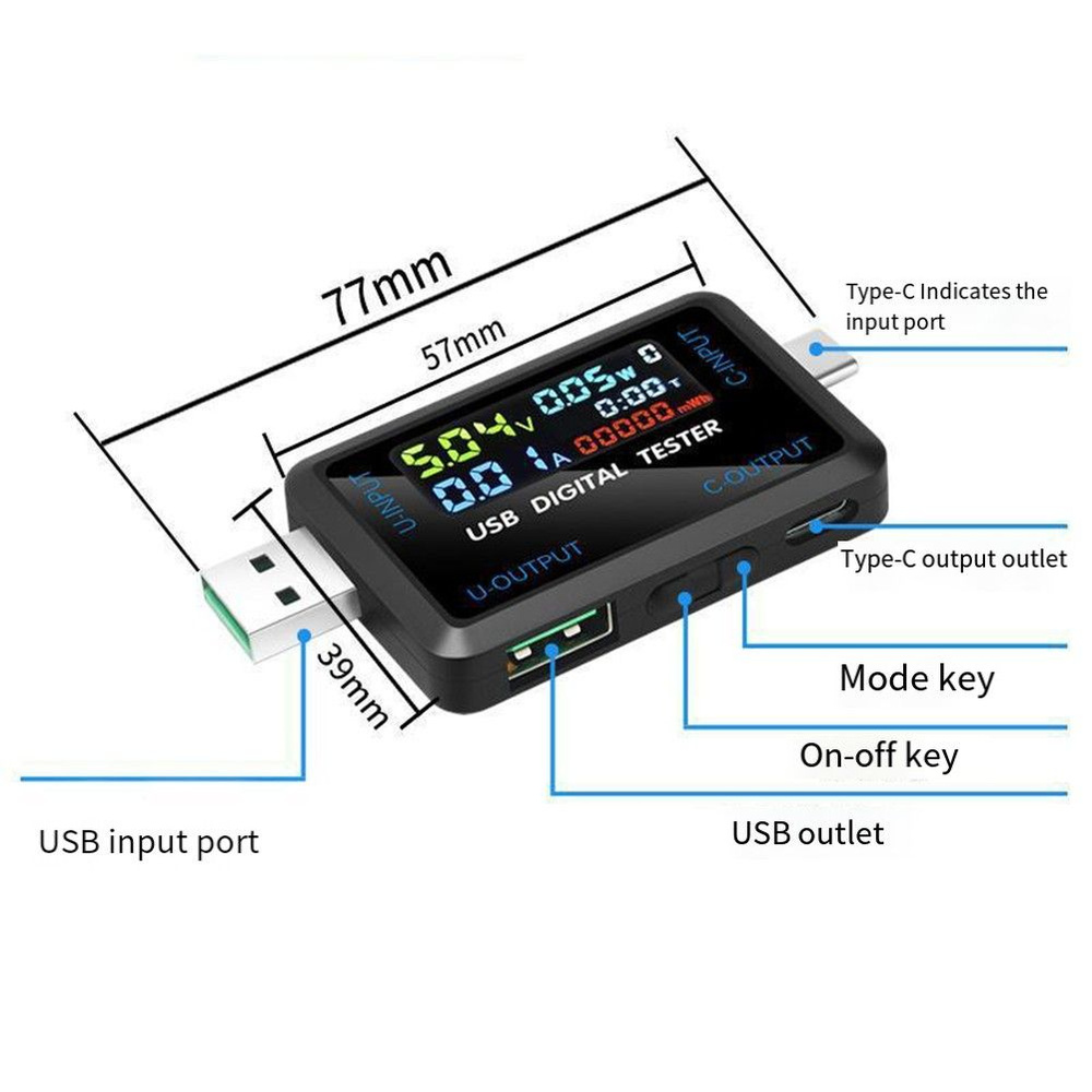 USB C Измеритель мощности USB Тестер 4,5-36V 0-5A Вольтметр Амперметр ...