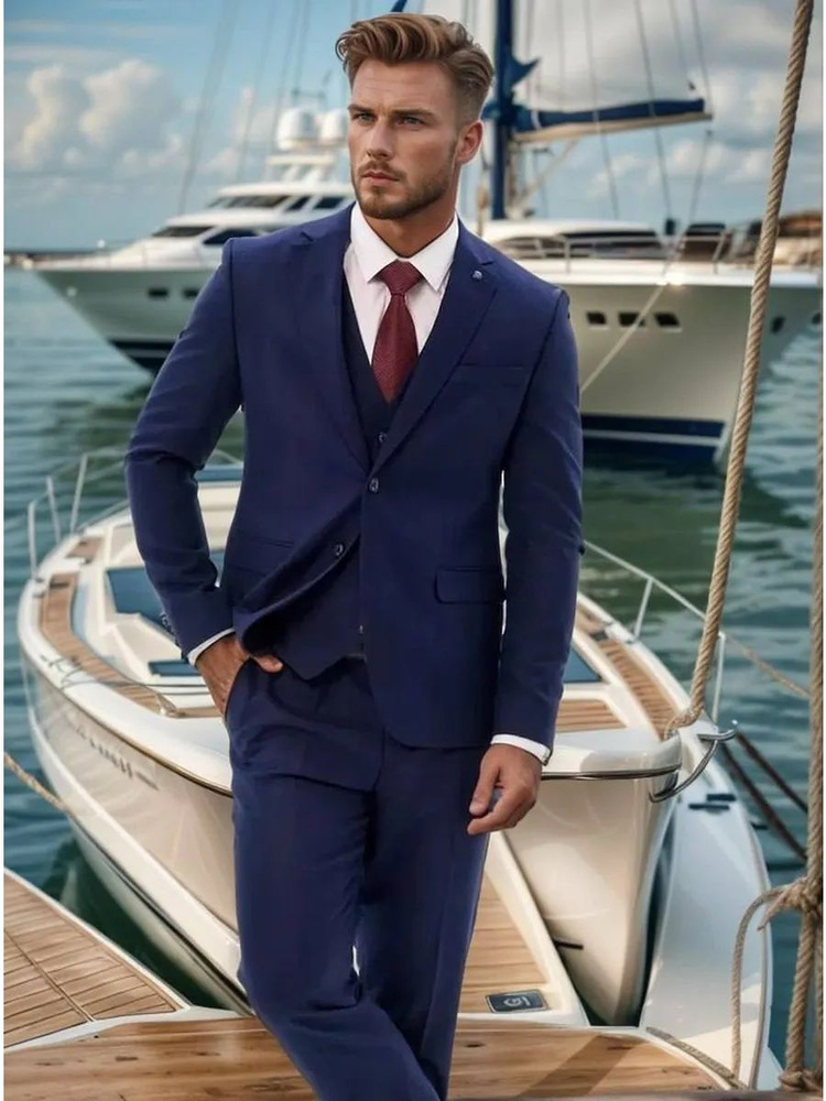 Костюм классический Мужской Daniel Tussi Вечерний/праздничный брючный, тройка синий, размер 54 ...