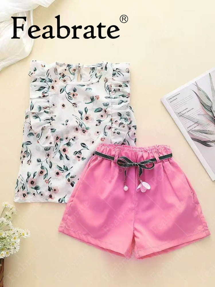 Комплект одежды Девочки Feabrate Повседневный брючный пастельно-розовый, размер 100 Хлопок ...