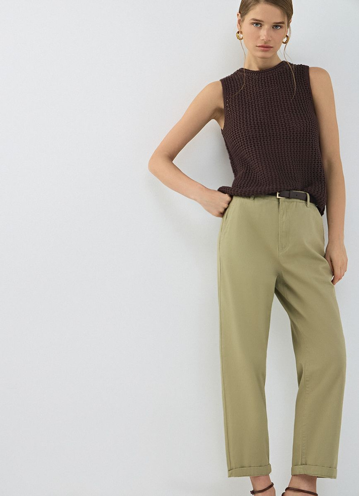 Брюки Женский O'STIN чиносы фисташковый Текстиль Повседневный, размер 46 Молния полуприлегающий ...