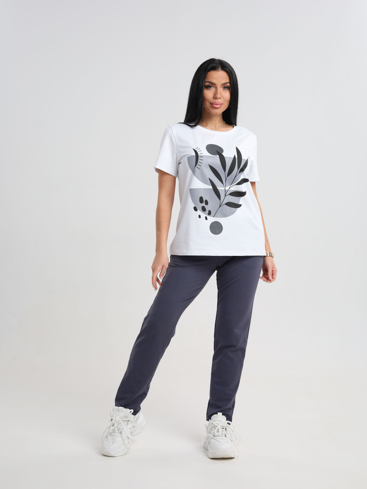 Комплект одежды Женский MIROLINE Домашний двойка серый графит, белый, размер 58 Футер двухнитка ...