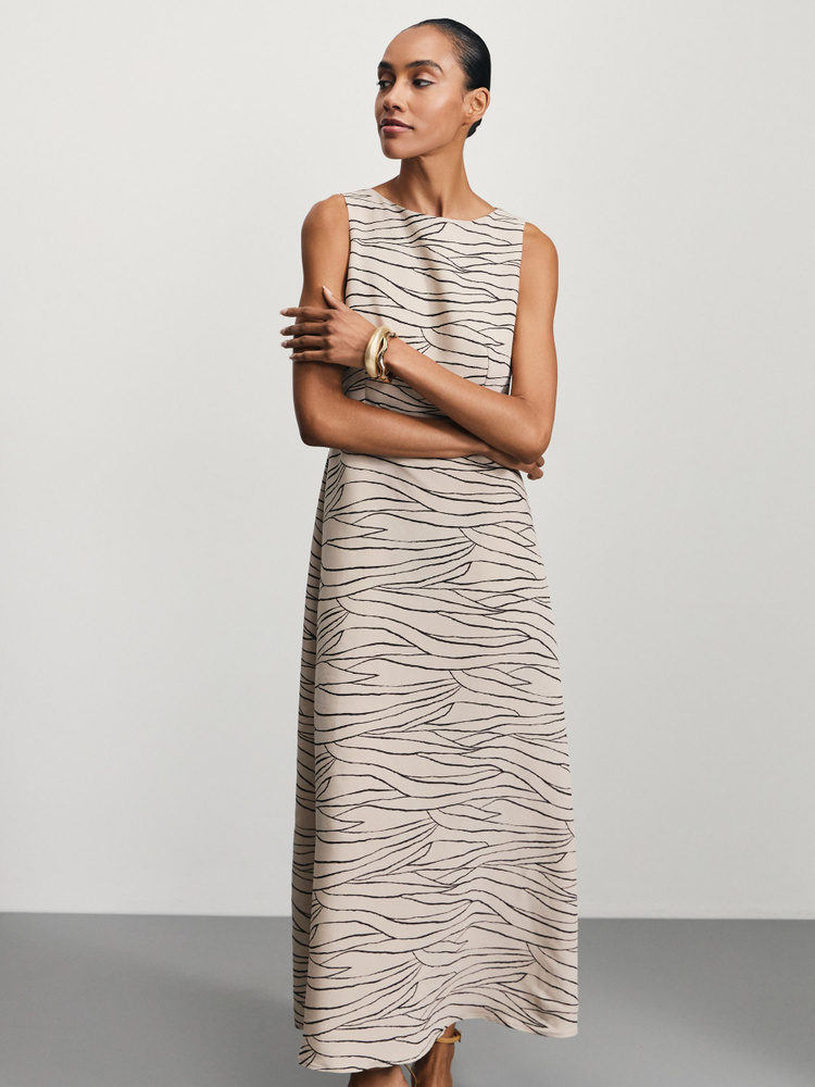 Платье Женский Zarina бежевый годе Повседневный Без рукавов Вискоза, Полиэстер, размер 40 ...