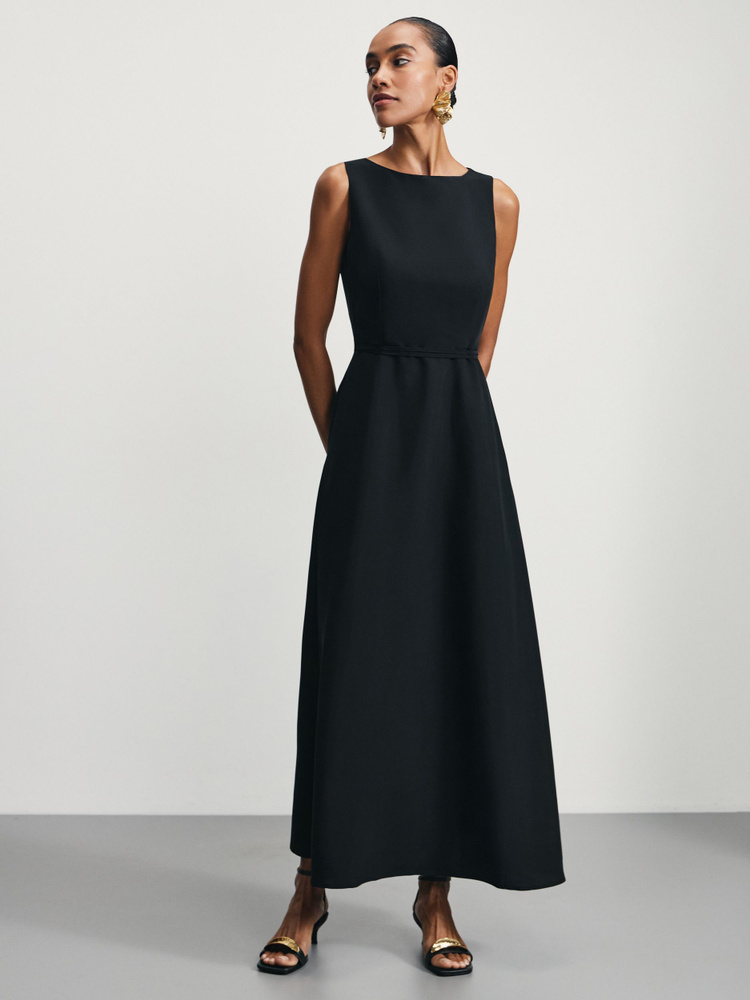 Платье Женский Zarina черный годе Повседневный Без рукавов Вискоза, Полиэстер, размер 42 Завязки ...