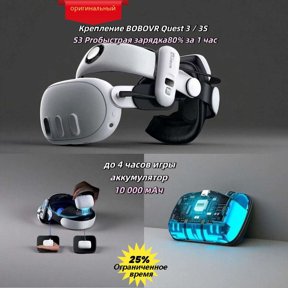 BOBOVR S3 Pro 10000 мАч для Meta Quest 3/Quest 3S с кондиционером для головы VR купить c ...