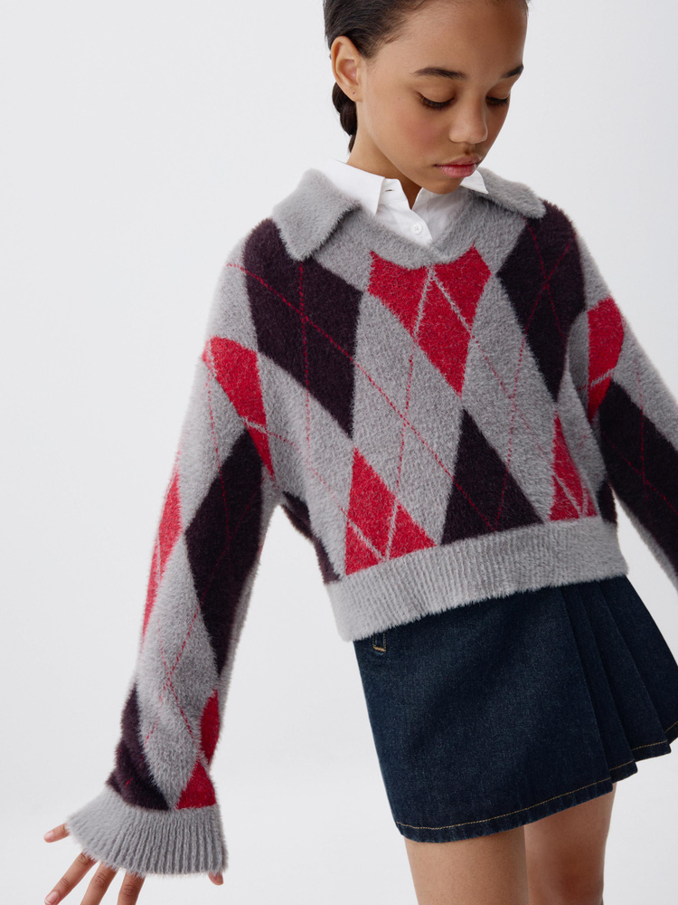 Джемпер Девочки SELA светло-серый меланж, размер 140 Без застежки укороченный Китай купить c ...