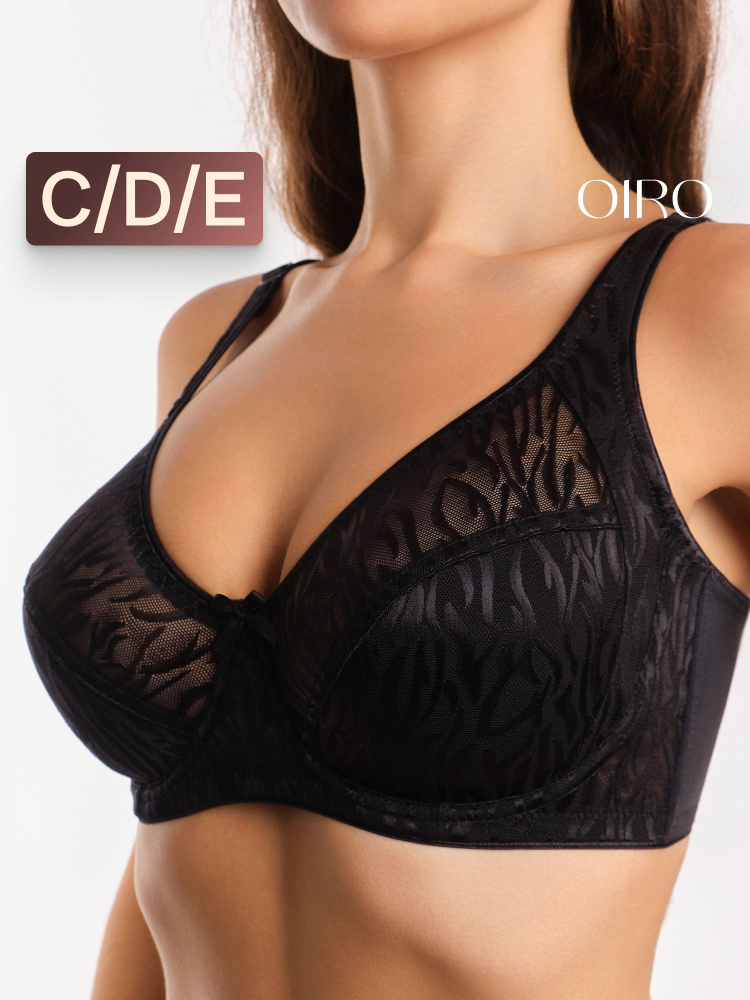 Бюстгальтер Женский OIRO мягкая чашка на каркасе, размер 100E черный графит Полиамид, Эластан ...