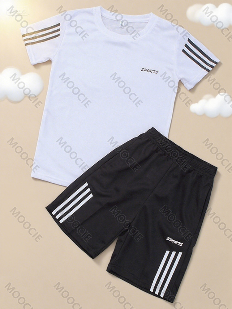 Футболка Мальчики MOOCIE белый Короткий, размер 130 Политекс Однотонный прямой Спортивный купить ...