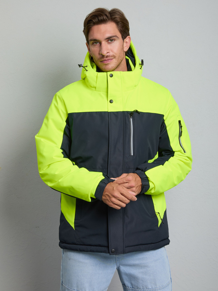 Куртка Мужской KINGSO MENS темно-синий, зеленый неон стойка Полиэстер, размер 54 Длинный Зима ...