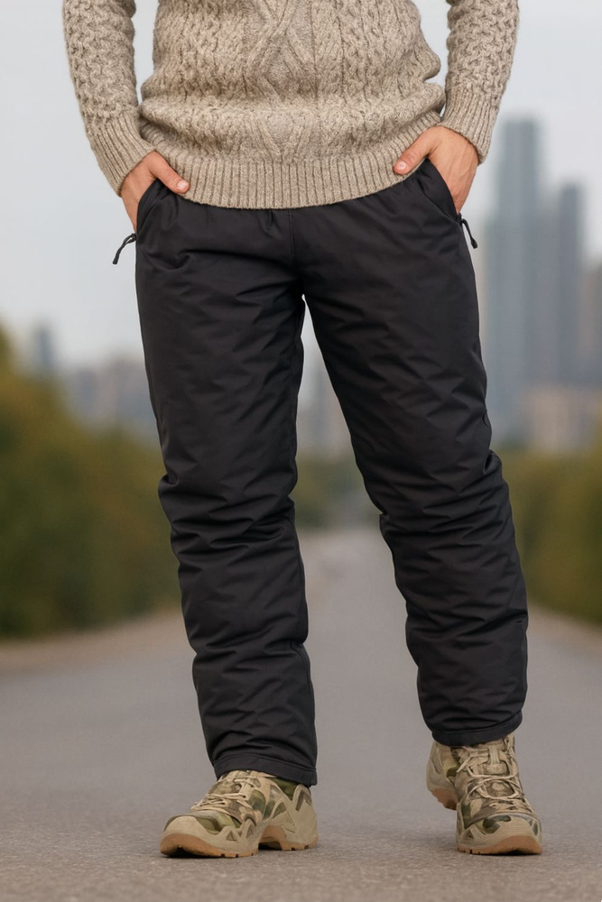 Брюки Мужской ConBrio прямые, утепленные серый большие размеры Полиэстер, Эластан Повседневный ...