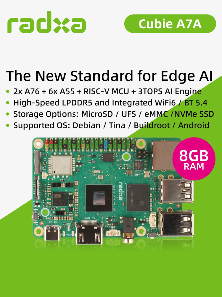 Radxa Cubie A7A 8GB Ram Allwinner Octa-core SOC 3TOPS Edge Al, High ...