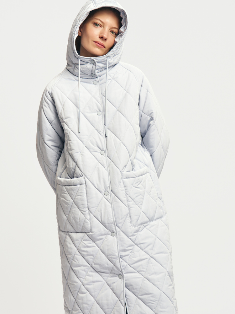 Пуховик Женский Zolla светло-синий Полиэстер, размер 46, 48 Длинный Зима Китай купить c ...