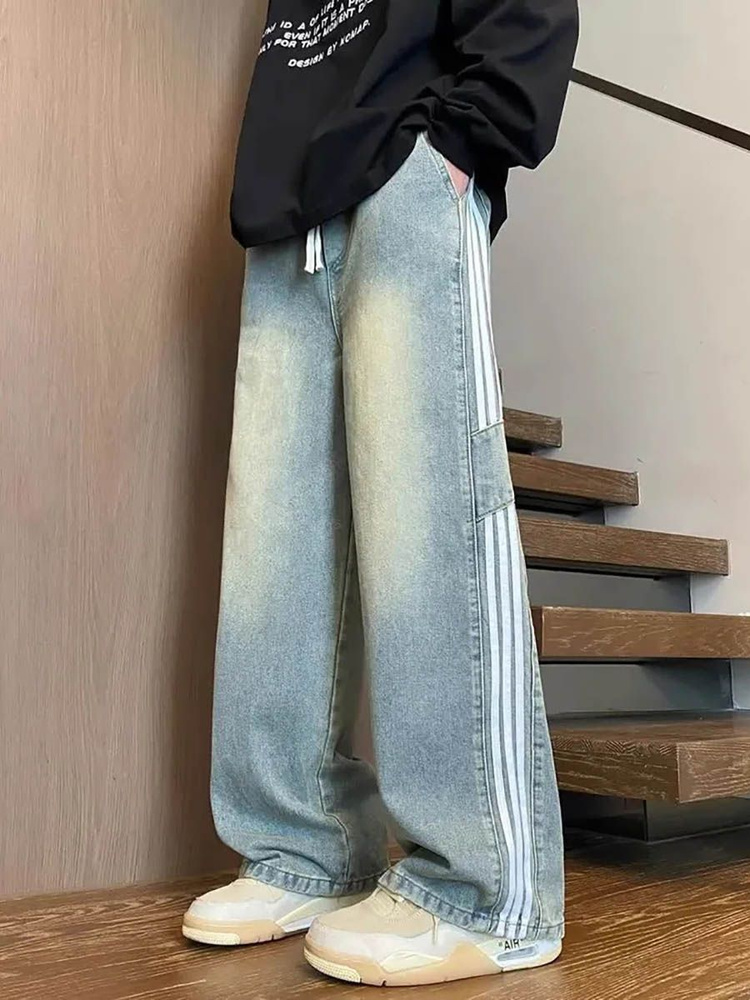 Джинсы Мужской, Женский SYJWY голубые джинсы, белый широкие Джинс, Хлопок, размер 52 свободный ...