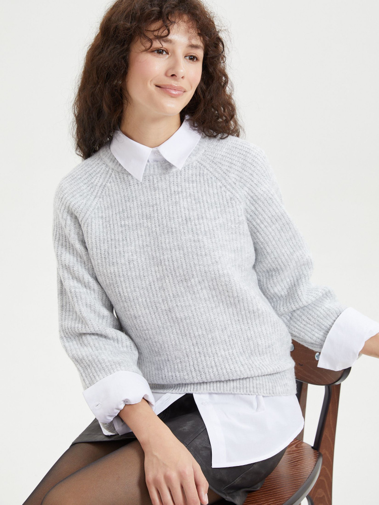 Свитер Женский nice&easy светло-серый Полиэстер, Акрил, размер 52 ...