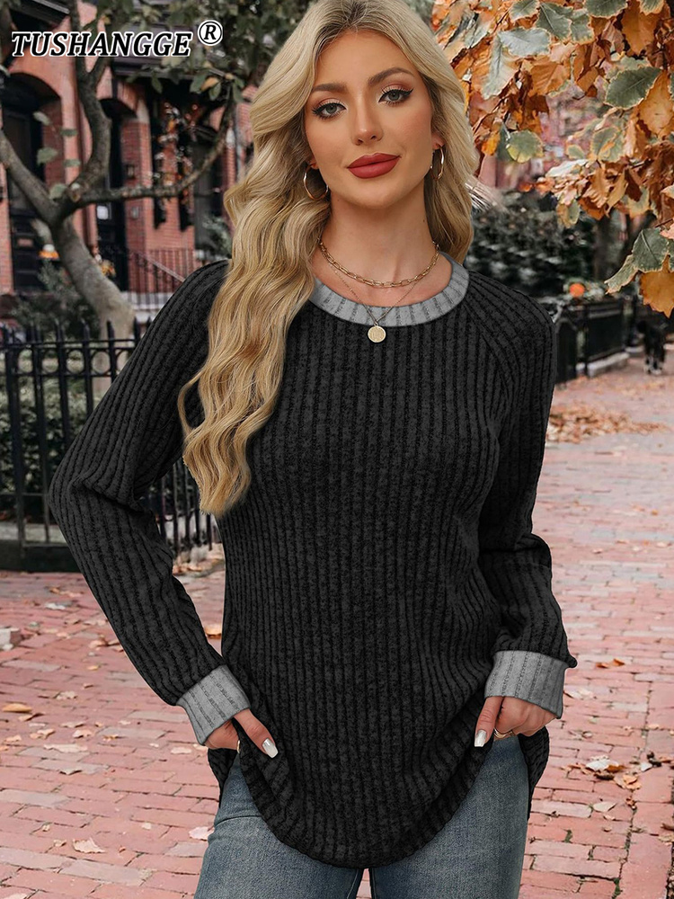 Свитер Женский TUSHANGGE черный Полиэфирное волокно, размер 54 Без застежки Воротник Длинный ...