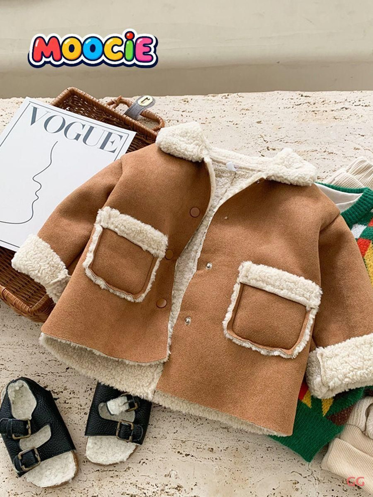 Дубленка искусственная Девочки, Мальчики MOOCIE коричневый с отворотом Искусственная кожа, Мех ...