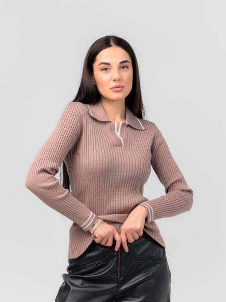 Поло Женский Sali Moda бежевый Длинный, размер универсальный Акрил В рубчик Офисный/школьный ...