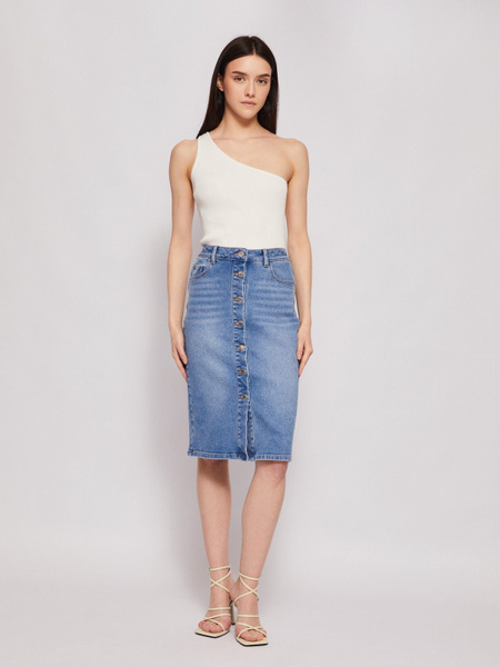 Юбка Женский Zolla светло-синий Хлопок, Полиэстер, размер 46 Лето, рост 164-176 купить c ...