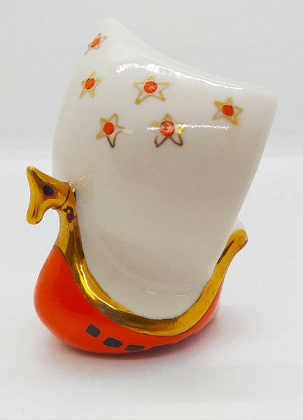 Статуэтка винтажная Ладья с парусом, фарфор, роспись, золочение, Ленинградский завод фарфоровых ...