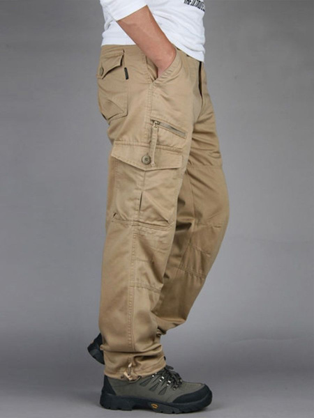 Брюки Мужской CHAOPAI карго, прямые бежевый Хлопок Повседневный, размер 56 Пуговицы, Молния ...