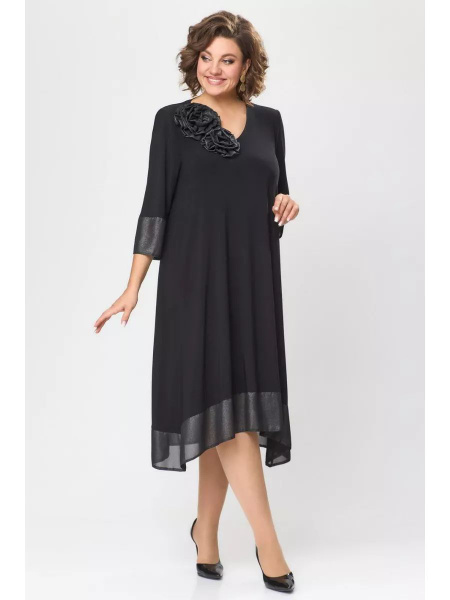 Платье Женский KOVALEVICH черный Повседневный Три четверти Полиэстер, размер 52 Без застежки ...