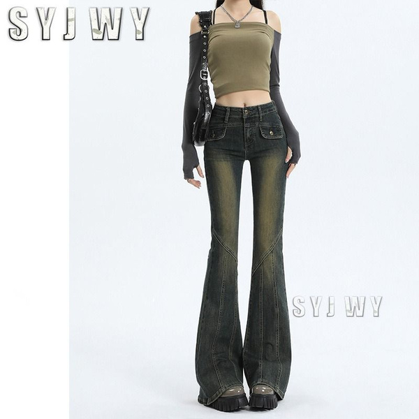 Джинсы Женский SYJWY средне-серый меланж облегающие Полиэстер FR, размер 44 А-силуэт Средняя ...