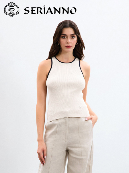 Майка Женский SERiANNO белый, размер 44 Вискоза, Полиэстер Повседневный Италия, Турция ...