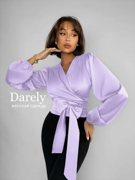 Блузка Женский Darely сиреневый Полиэстер Бант Длинный Однотонный, размер 42 приталенный Завязки ...