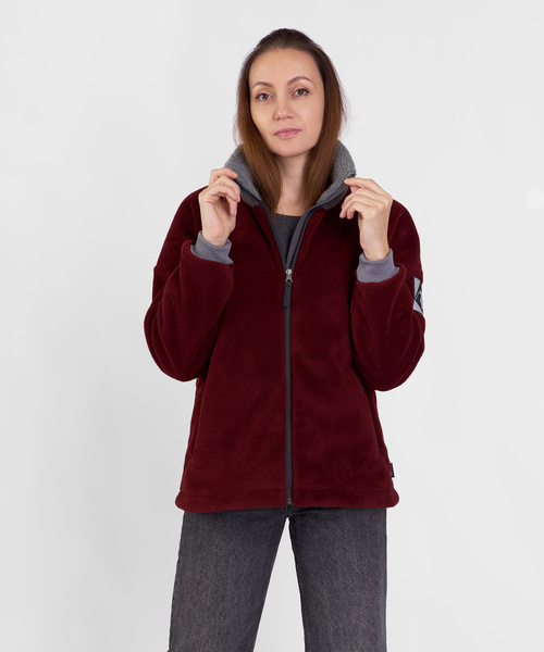 Джемпер Женский RedFox малиновый Поларфлис, размер 52, 54 Молния Молния, Манжеты полуприталенный ...