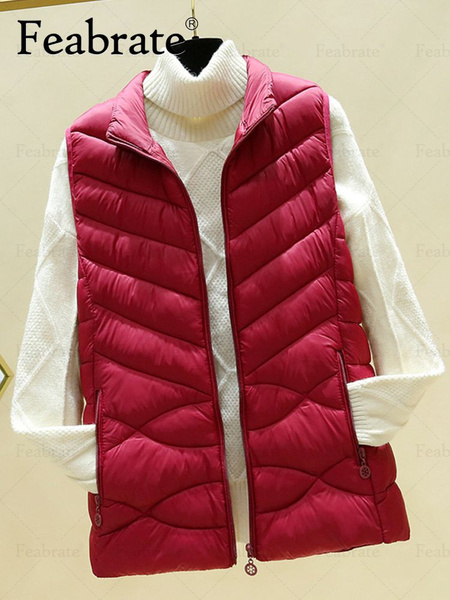Жилет утепленный Женский Feabrate Карманы красный, размер 52 Полиэстер Молния Китай Однотонный ...