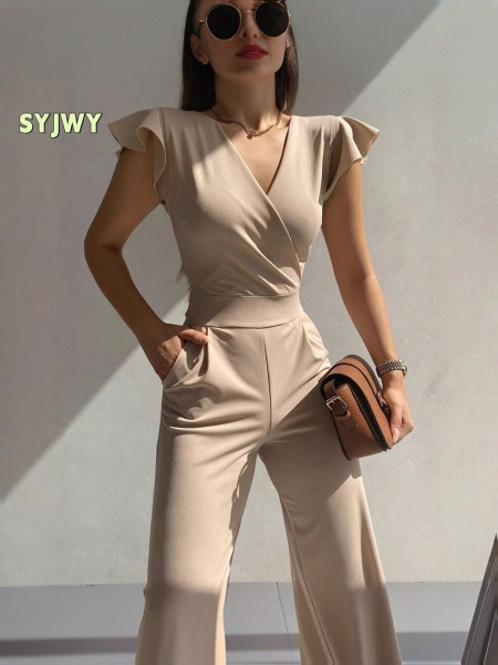 Комбинезон Женский SYJWY, размер 40 абрикосовый Лето Повседневный Полиэфирное волокно Короткий ...