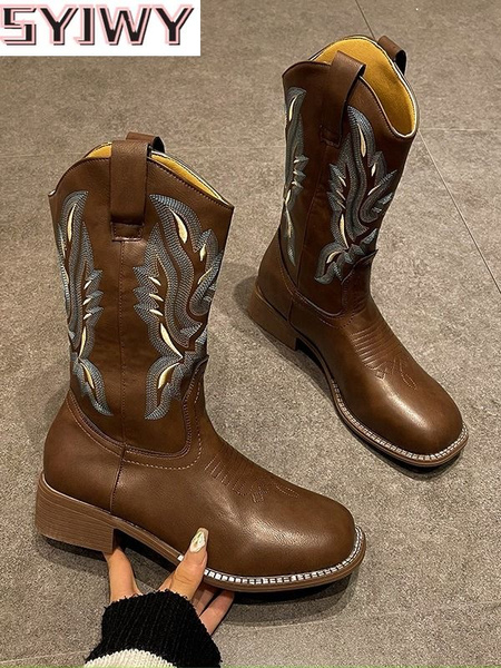 Сапоги Женский SYJWY, размер 38 капучино На любой сезон Без каблука Вышивка Молния купить c ...