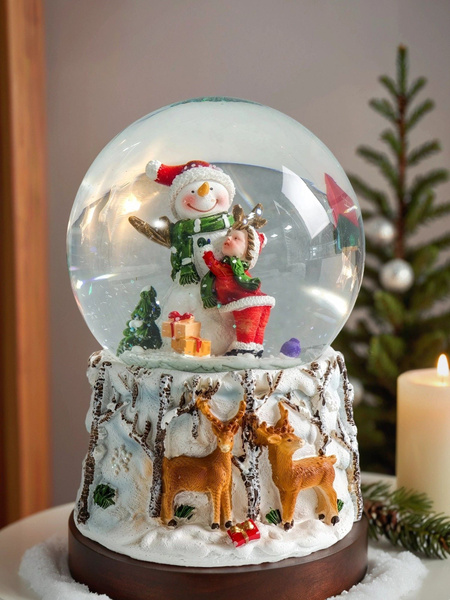 Снежный шар новогодний стеклянный "Обнимашки со снеговиком ...