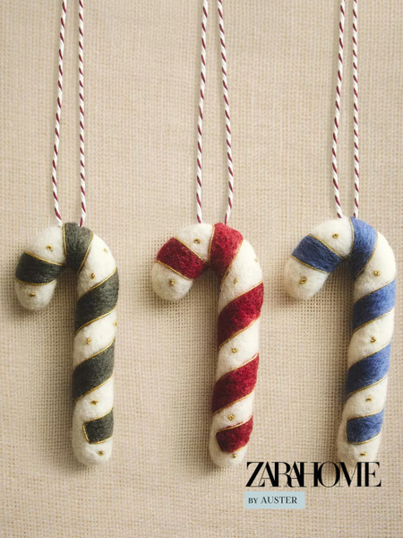 Набор елочных игрушек ZARA HOME PACK OF FELT CANDY CANE CHRISTMAS TREE ...