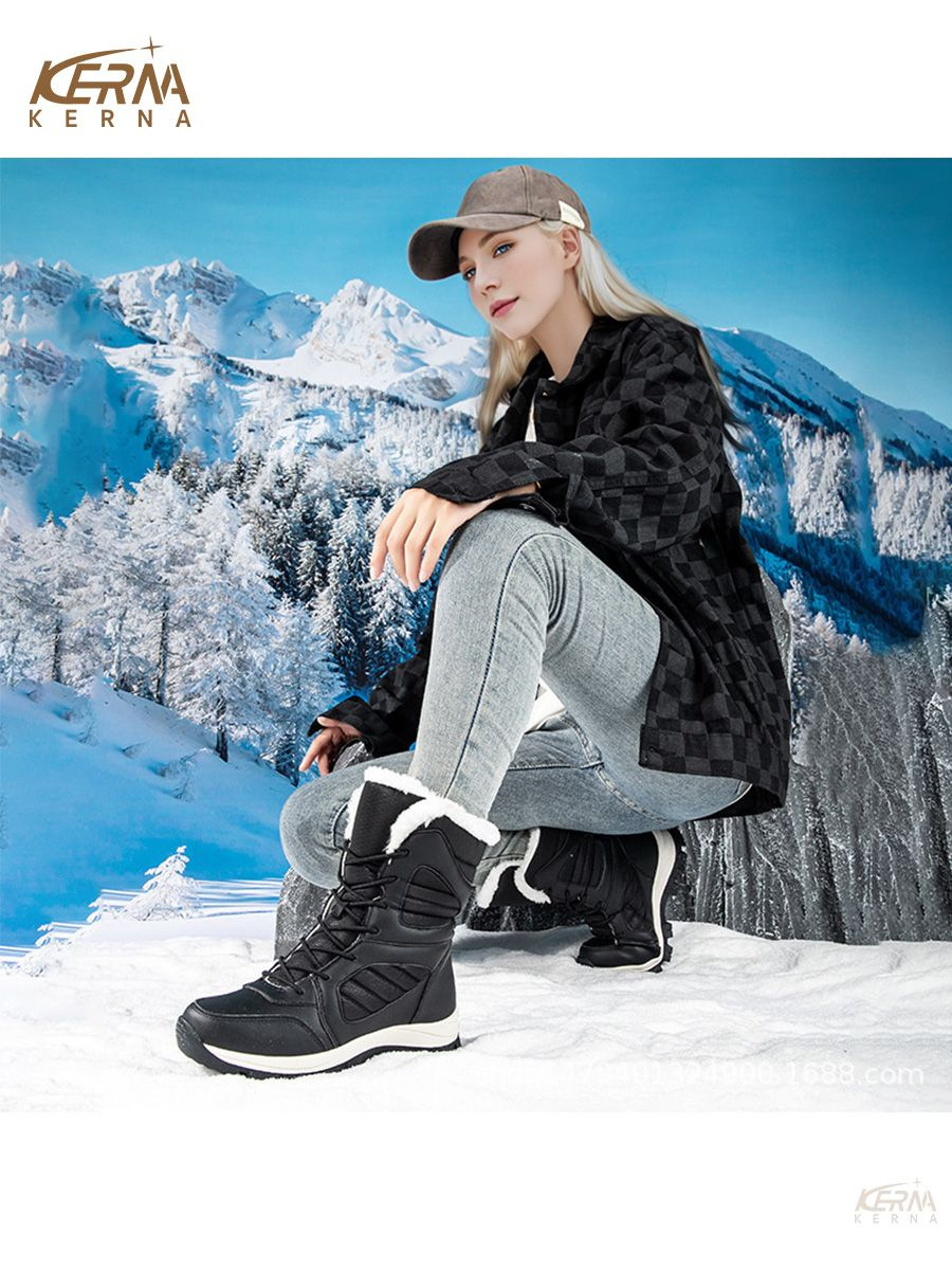 Сноубутсы Женский KERNA черный Ворсин, Искусственная байка Зима Без застёжки R (средняя) Россия ...