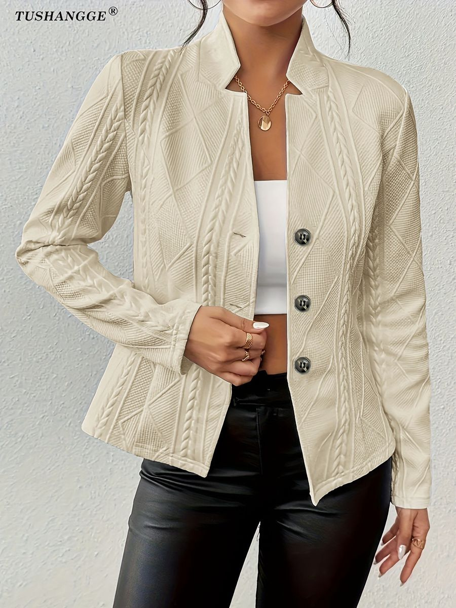 Пиджак Женский TUSHANGGE серый, размер 54 Полиэфирное волокно, Спандекс Воротник свободный ...