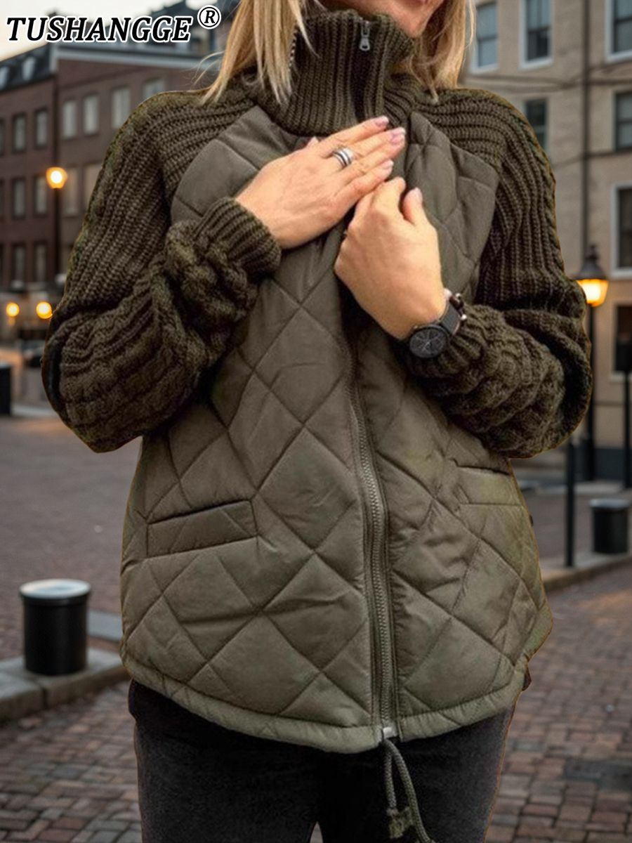 Куртка Женский TUSHANGGE Манжеты черный пиджачный Полиэстер, размер 54 Длинный куртка-пилот Зима ...