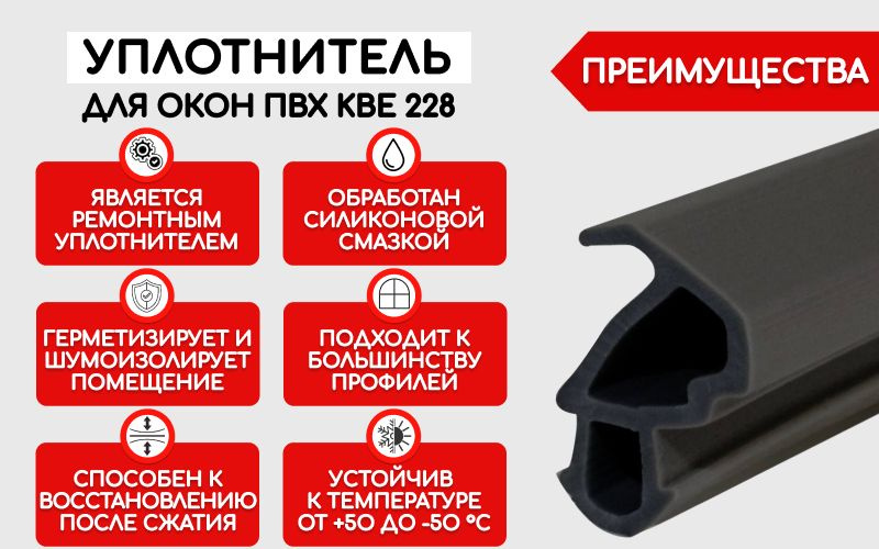 Уплотнитель для окон пвх и дверей пластиковых 20 метров черный КВЕ 228 купить на OZON по низкой ...