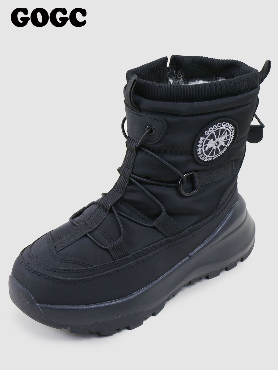 Дутики Женский GOGC черный матовый Капрон, Мех искусственный Зима Молния Россия Бахрома Толстая ...