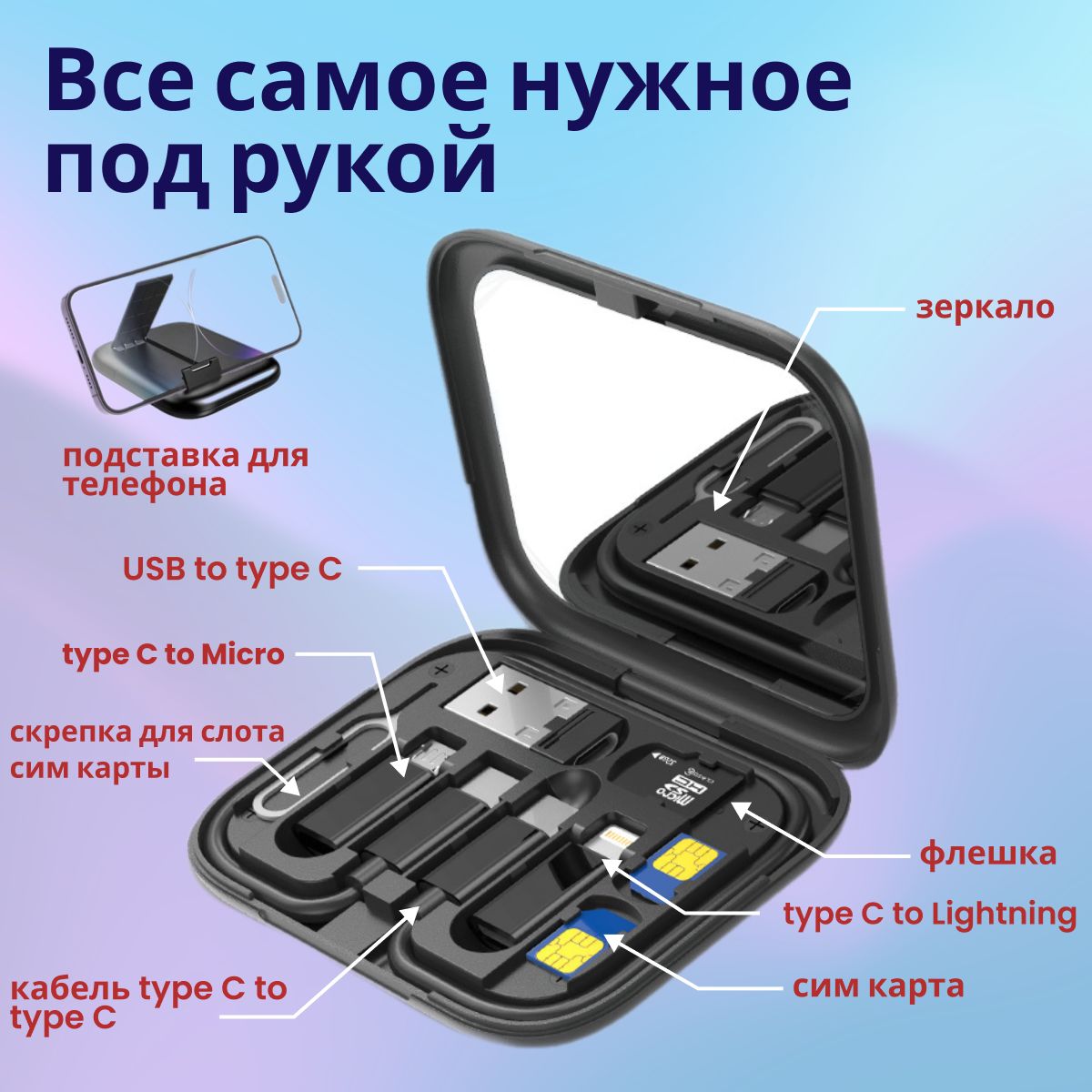 Переходник Адаптер Комплект с зеркалом, Набор переходников USB Type-C ...