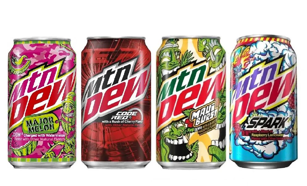Набор из 4 напитков Mountain Dew (Code Red, Major Melon, Spark, Maui ...