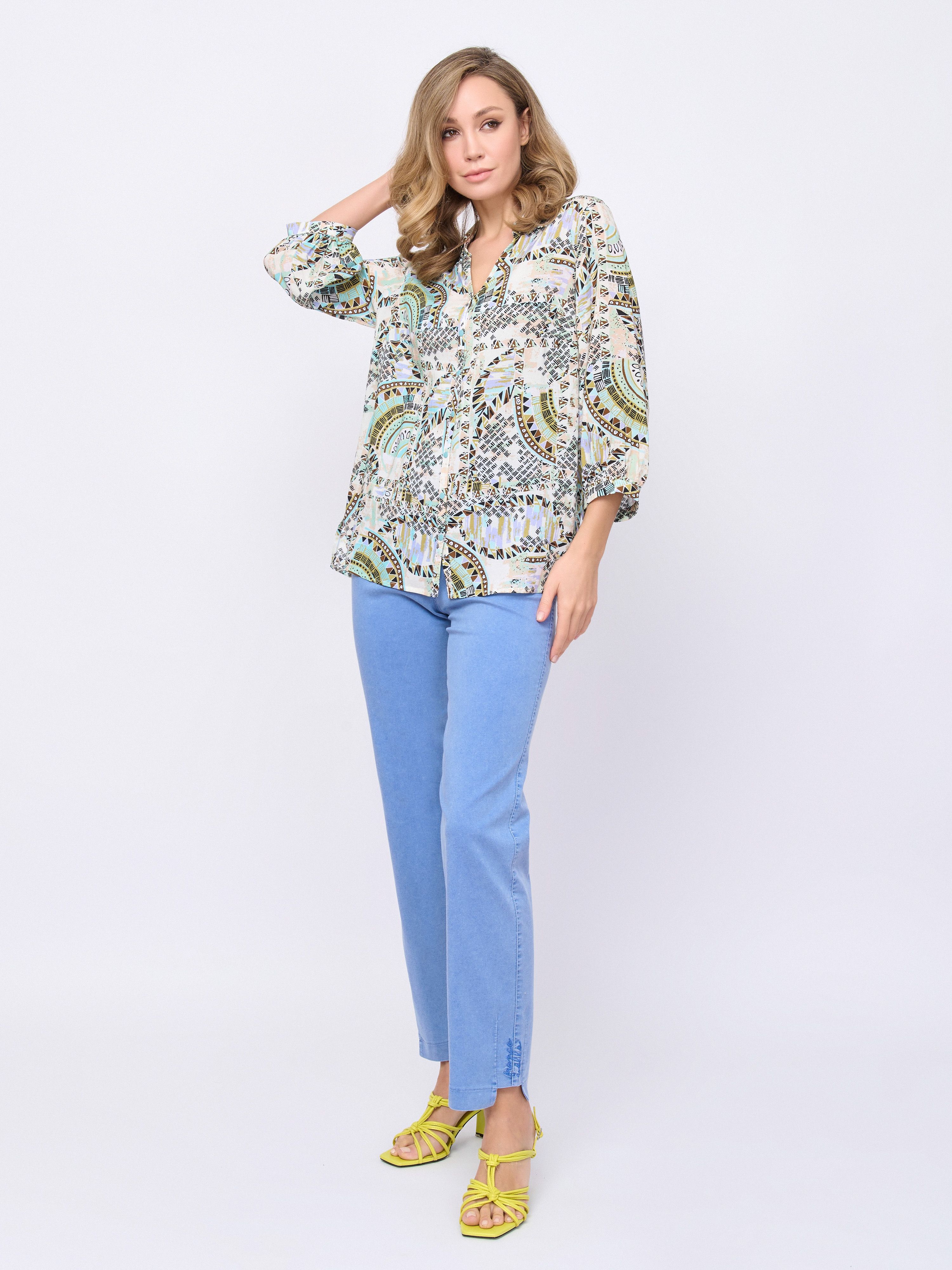 Брюки Женский Franco Vello классические голубой Текстиль Повседневный ...