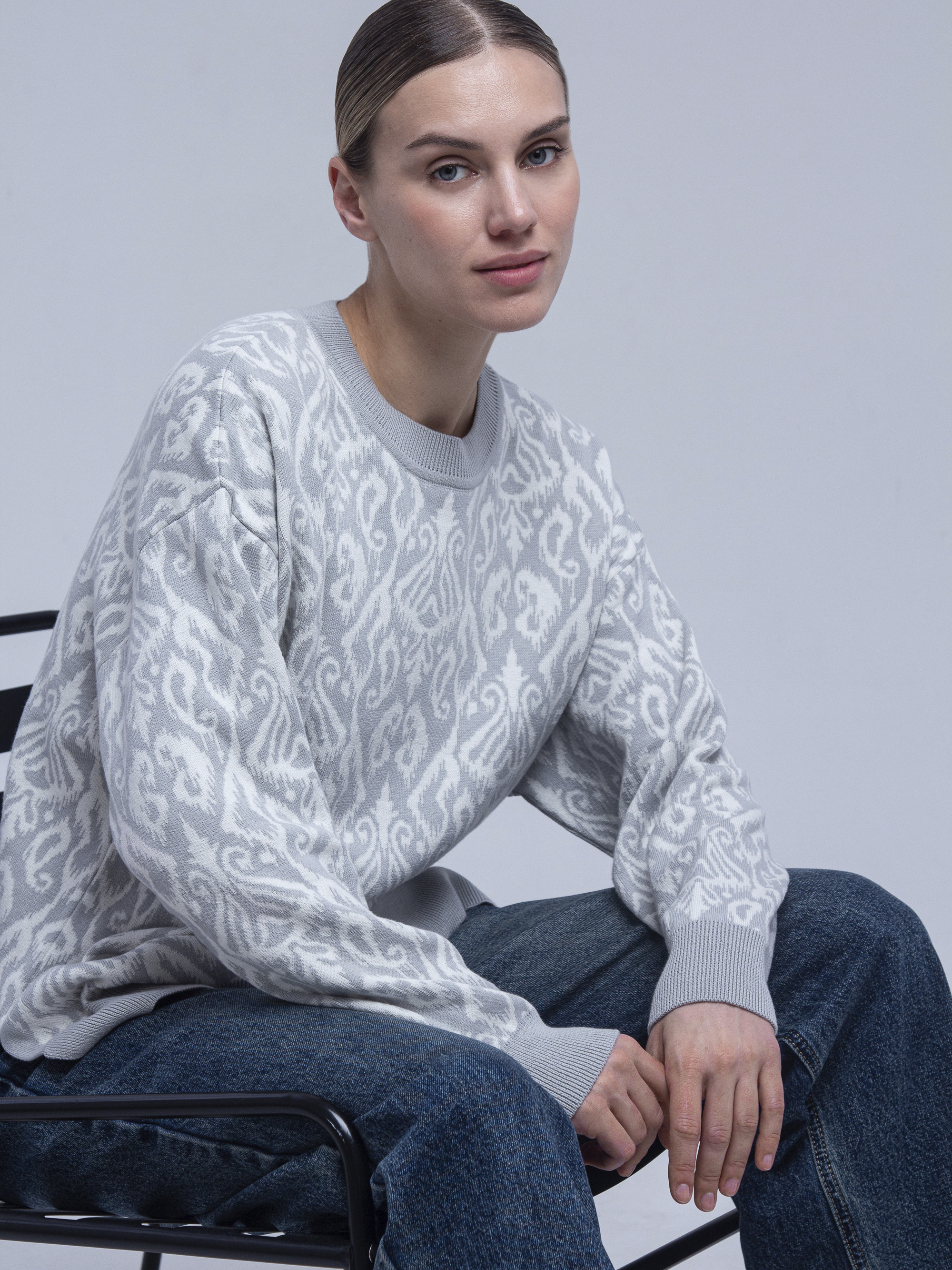 Джемпер Женский Frutto Rosso светло-серый, молочный Хлопок, Акрил ...