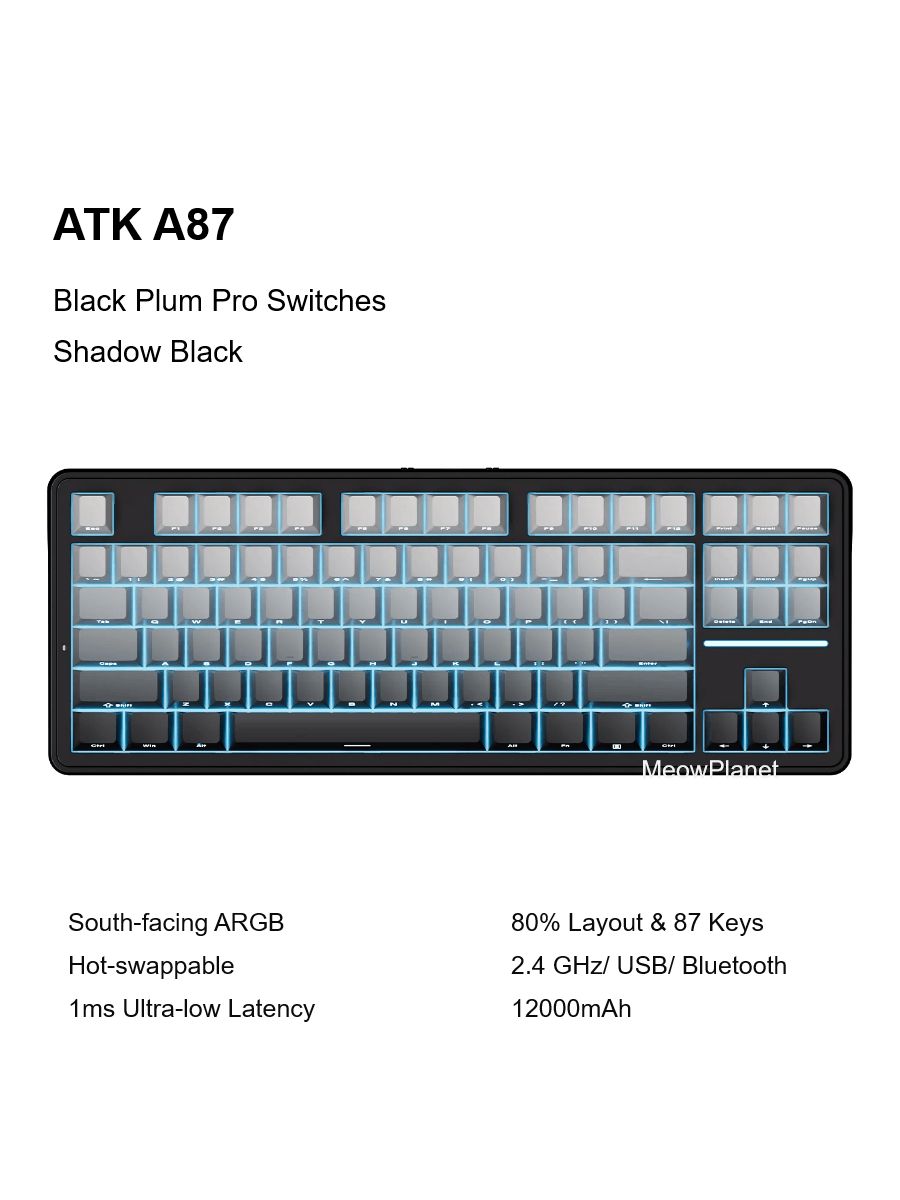 ATK Клавиатура беспроводная A87 Pro, Shadow Black, Black Plum Pro ...