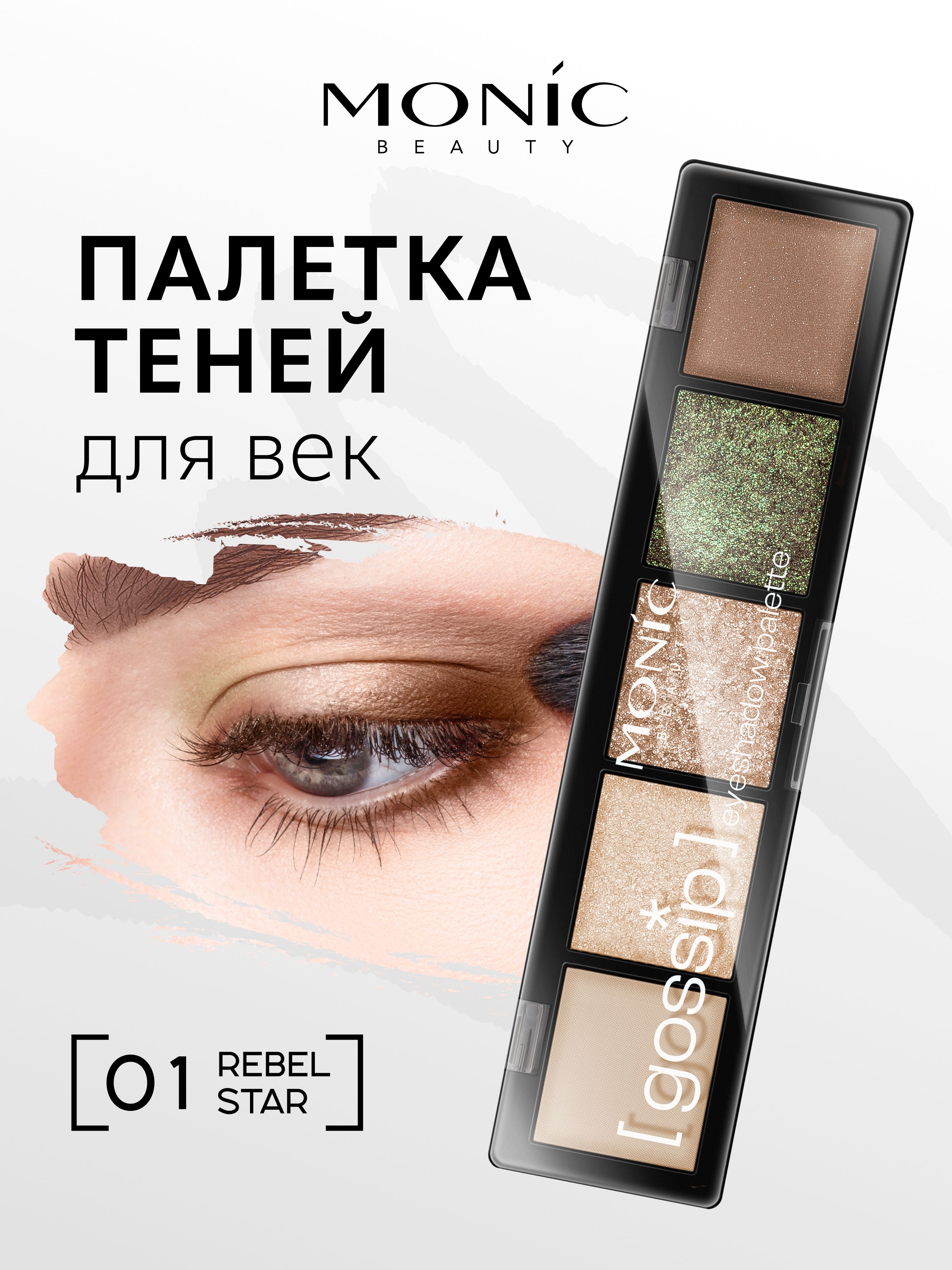 Палетка теней для век Monic Beauty, Gossip 5 цветов, тон 01 Rebel Star ...