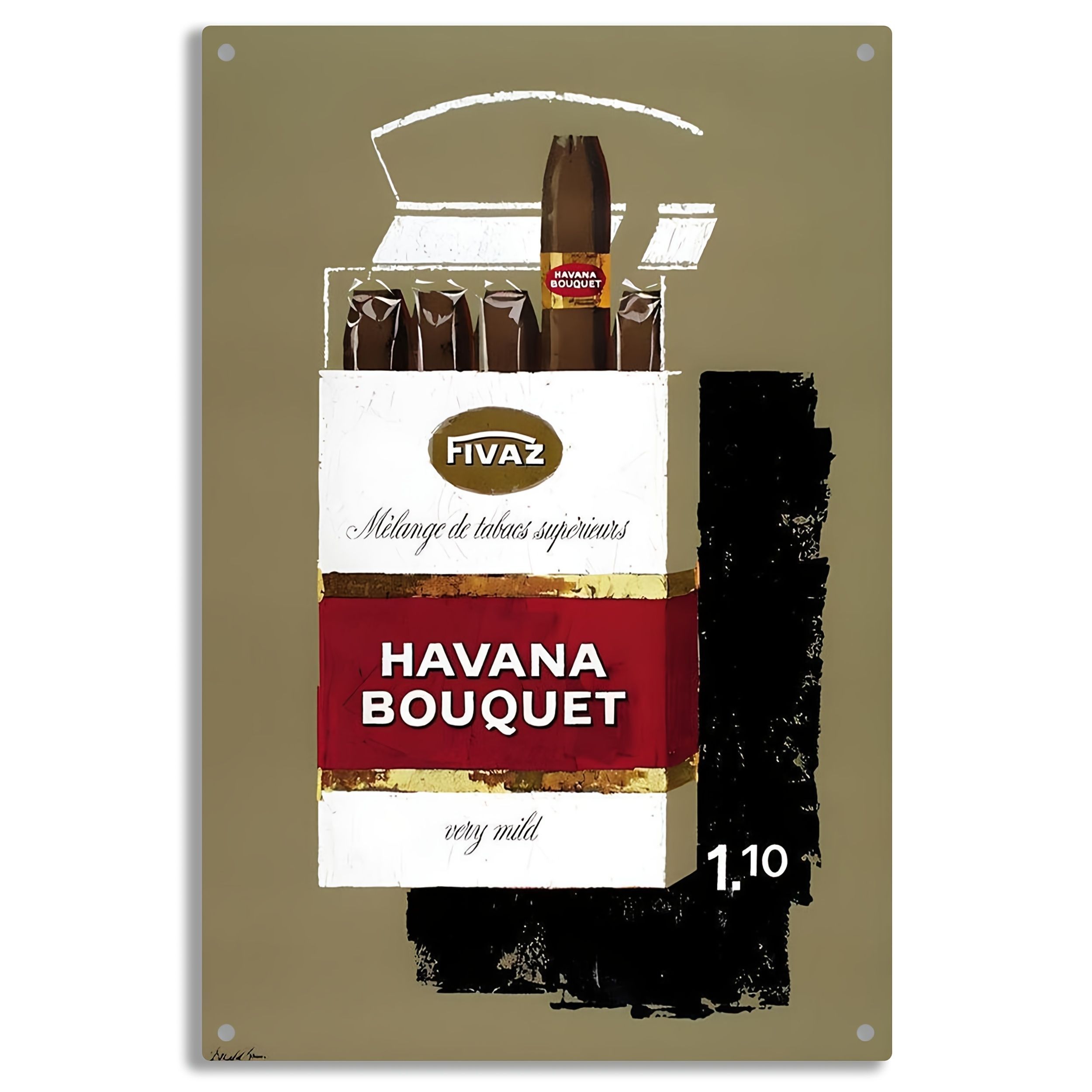 Винтажная деревенская металлическая жестяная табличка: Сигара FIVAZ ...