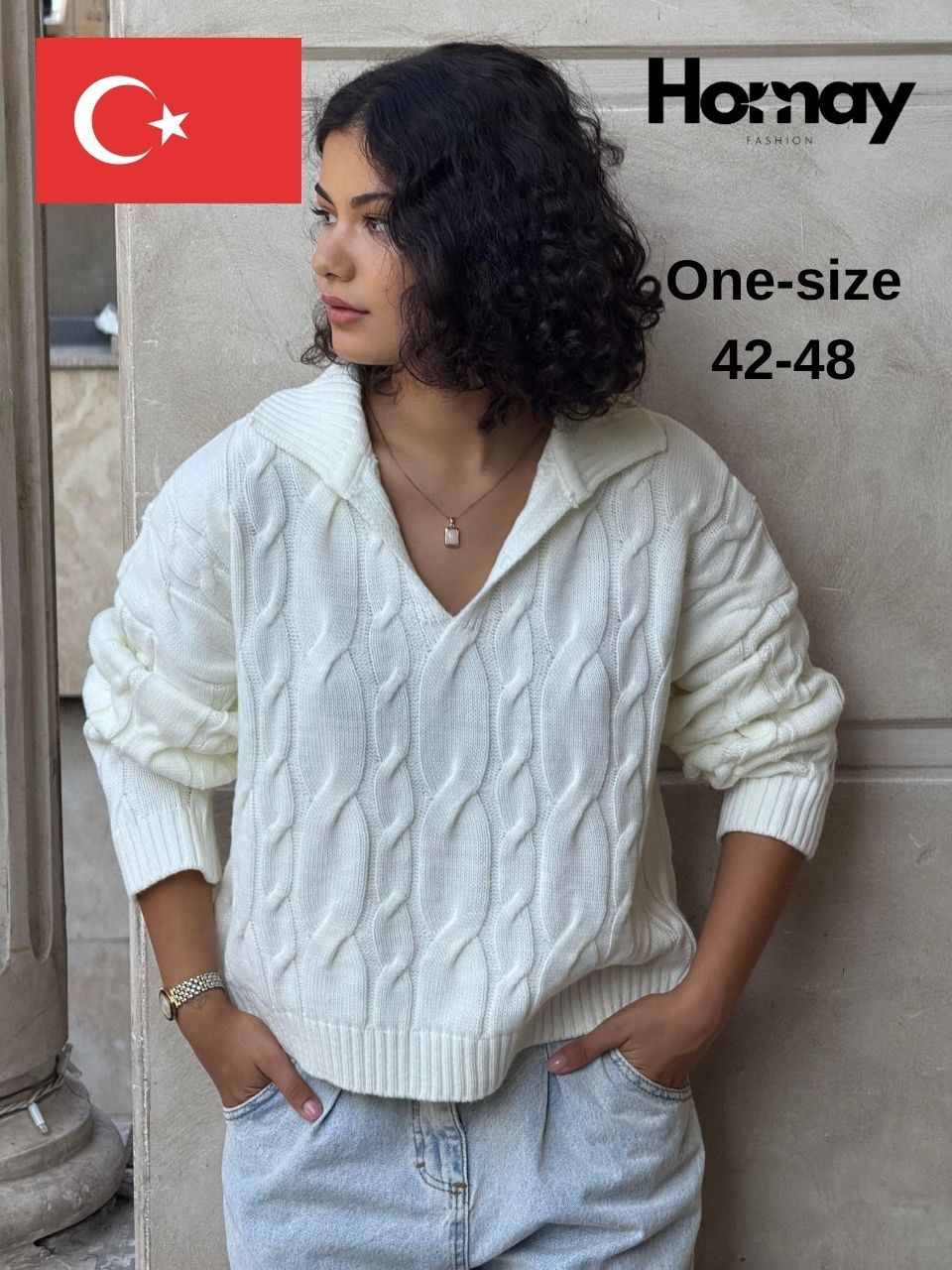 Джемпер Женский Homay Fashion экрю Акрил, Хлопок, размер 42, 44 ...