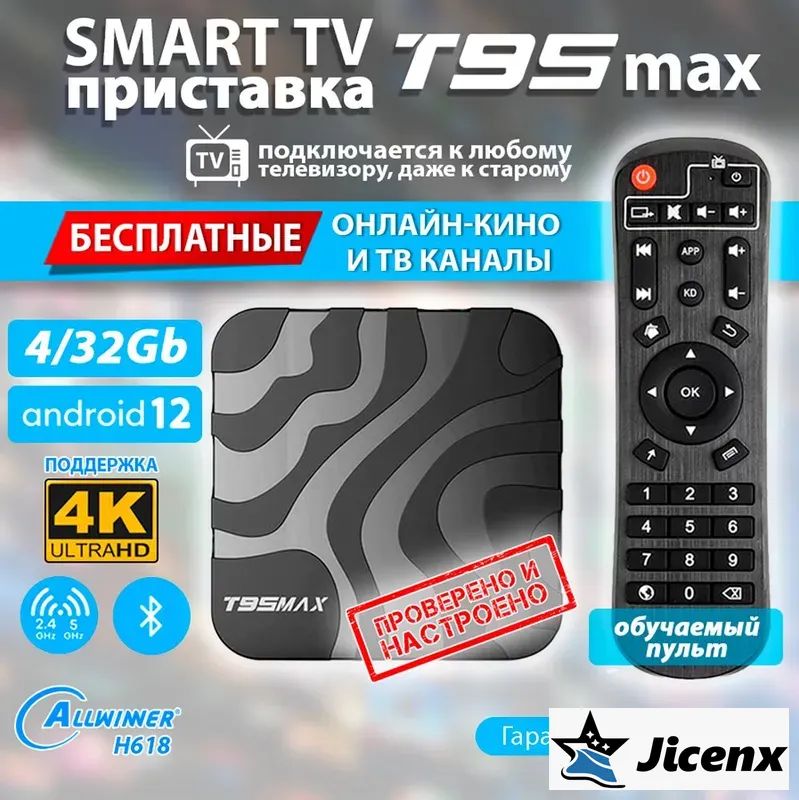 Медиаплеер MAX 4/32GB (Alwinner H618) смарт ТВ приставка для телевизора ...