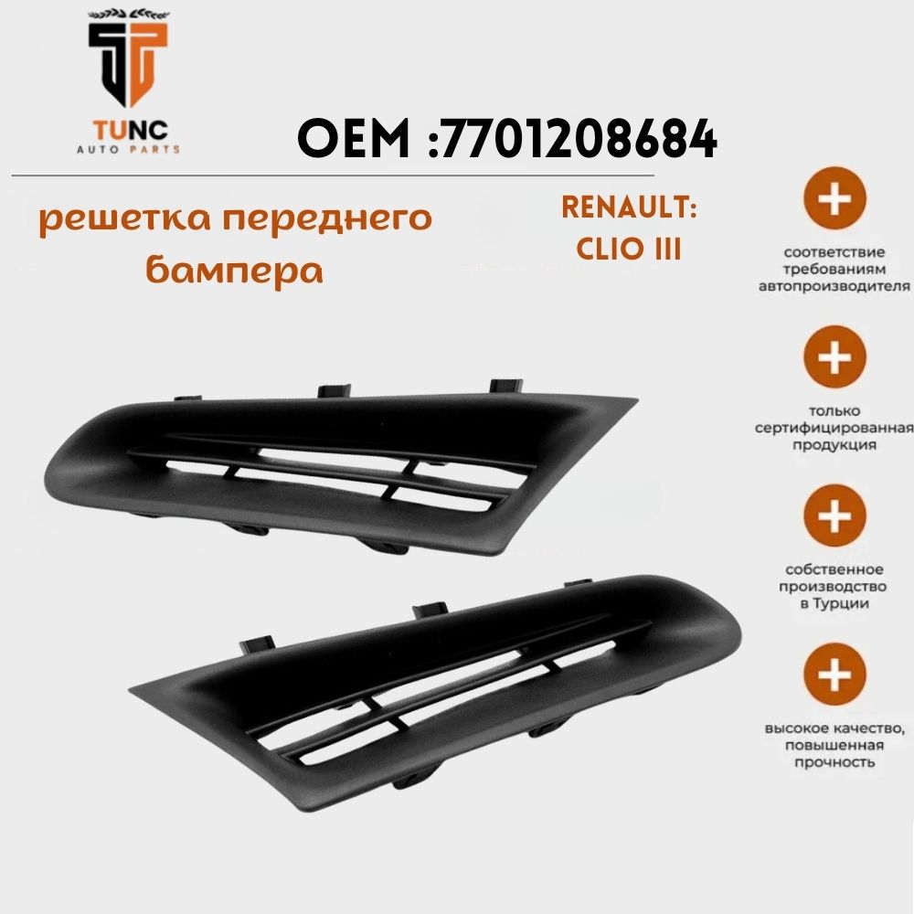 Решетка бампера, правая и левая (2 шт.) для Renault Clio III, 2005-2009 ...