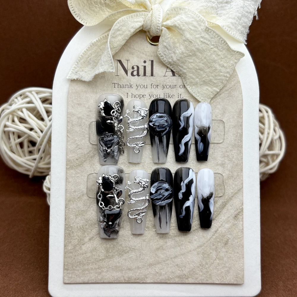 Чернильный дракон в темном стиле, длинные накладные ногти - купить с ...