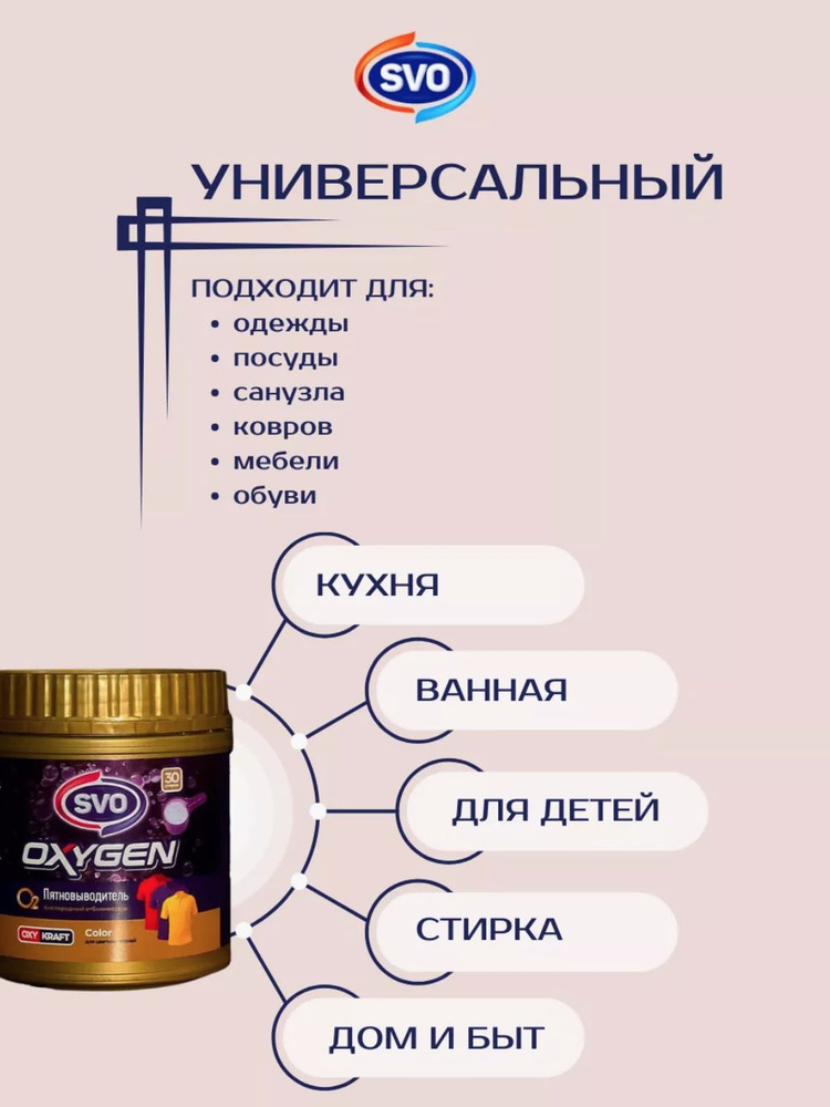 OXYGEN Кислородныи отбеливатель-пятновыводитель для ЦВЕТНОГО БЕЛЬЯ SVO ...
